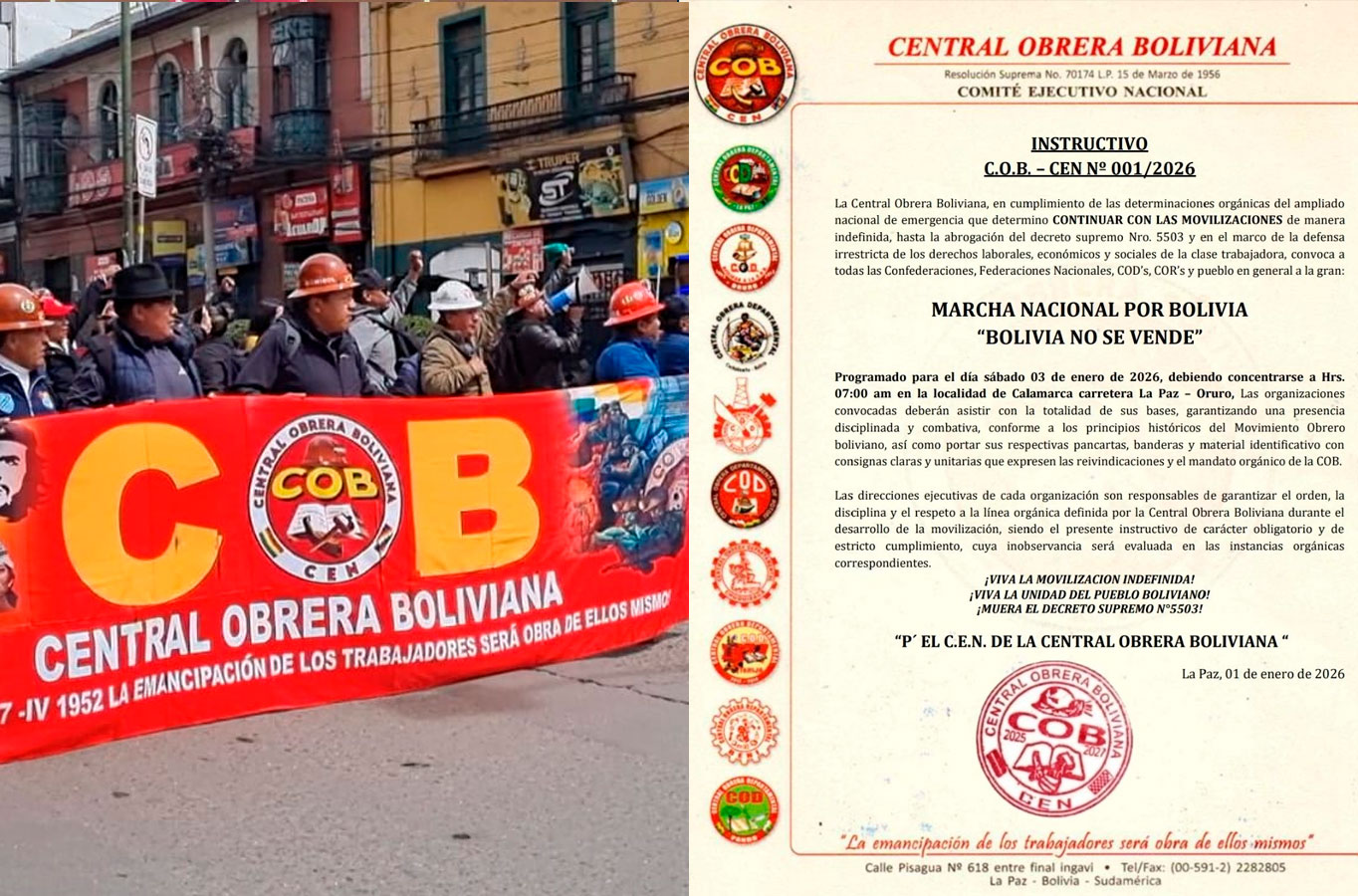 COB convoca la marcha ‘Bolivia No Se Vende’ desde Calamarca el sábado ...